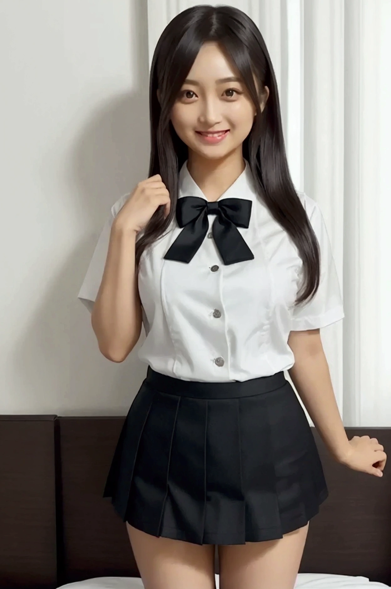 Gravure idol pose Hotel bed uniform White shirt High image quality Not ...