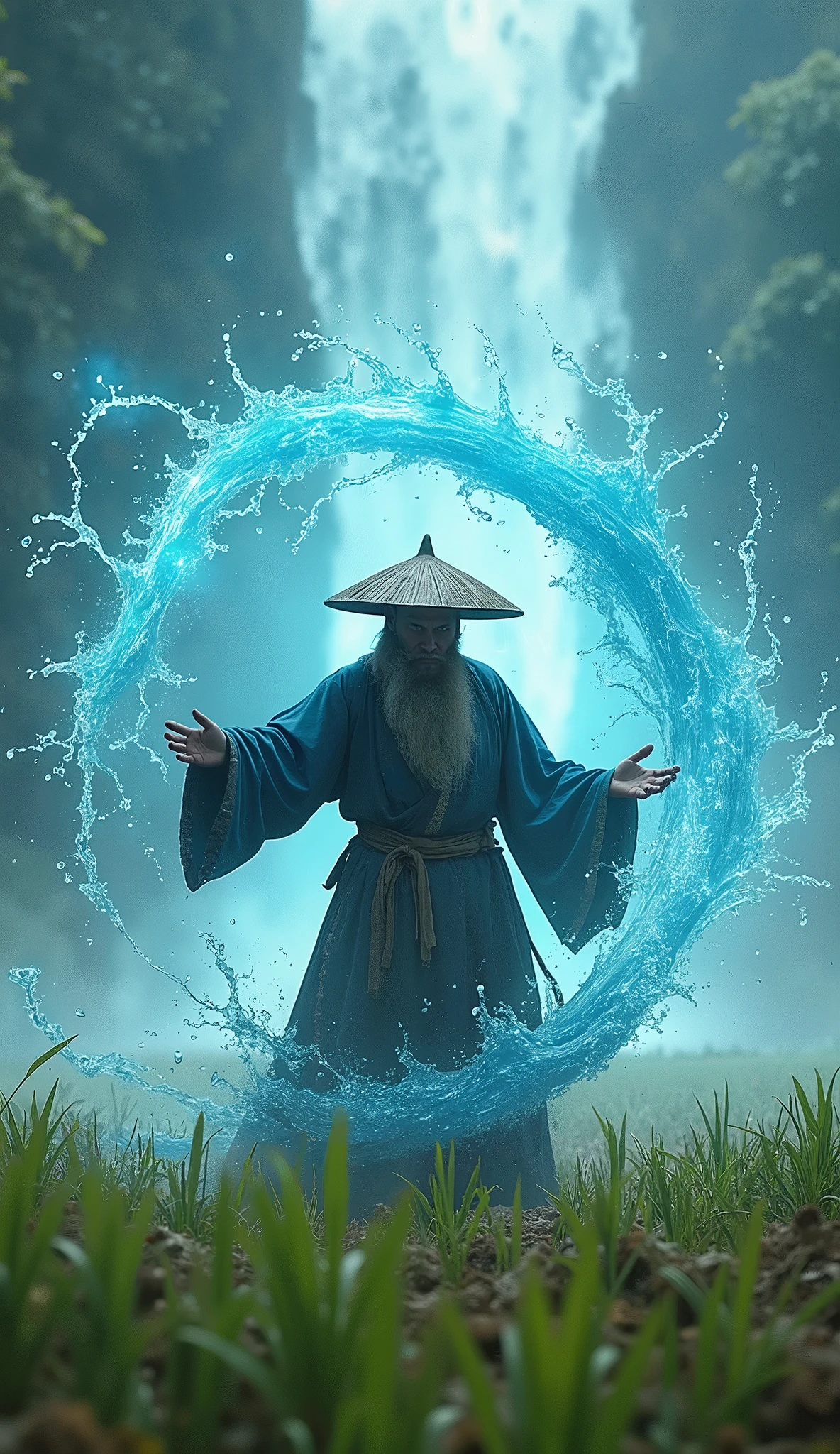 Arafed man in a blue robe and hat holding a blue circular - SeaArt AI