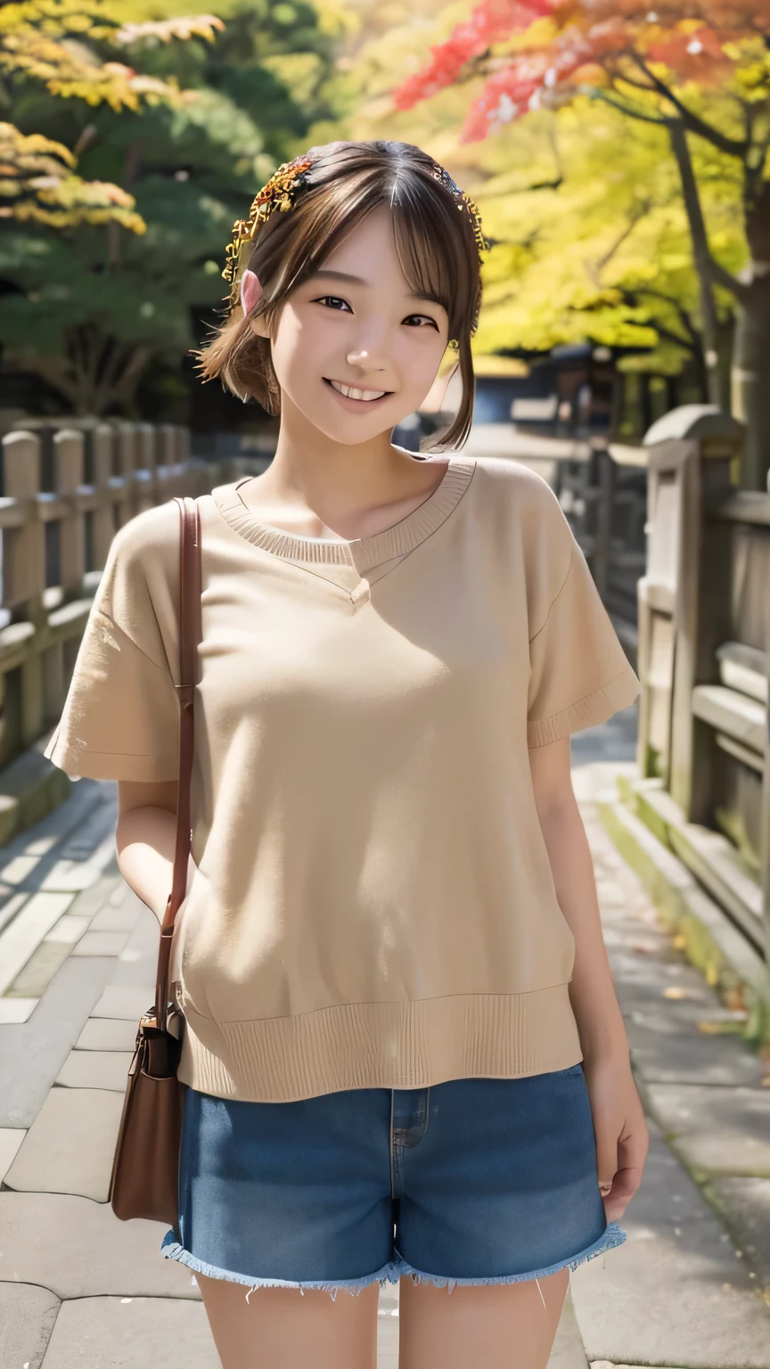 A woman standing on a bridge with a handbag in her hand - SeaArt AI
