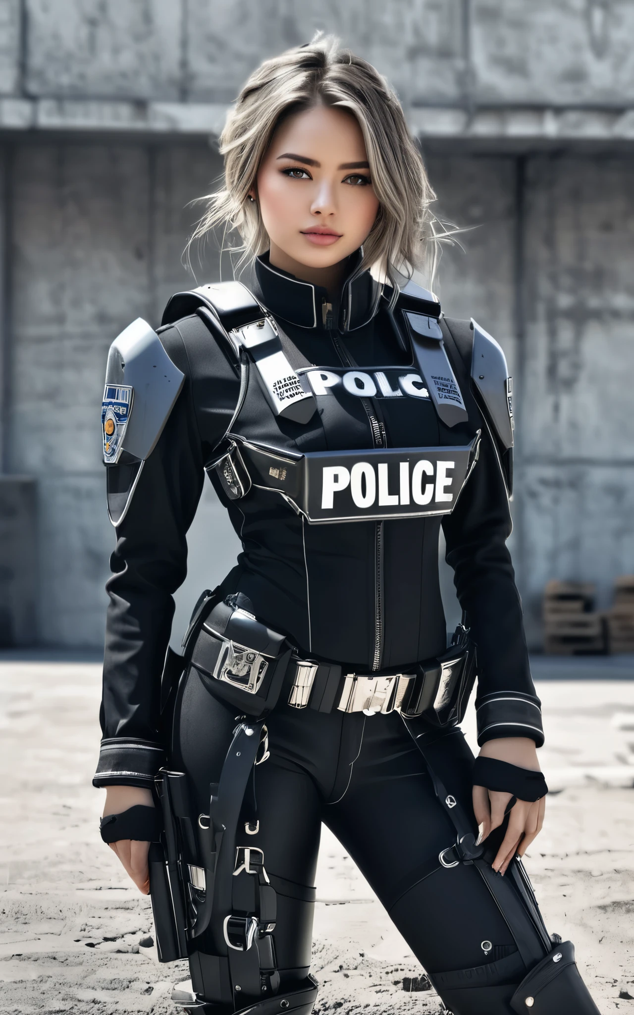 A woman in a police uniform posing for a picture - SeaArt AI
