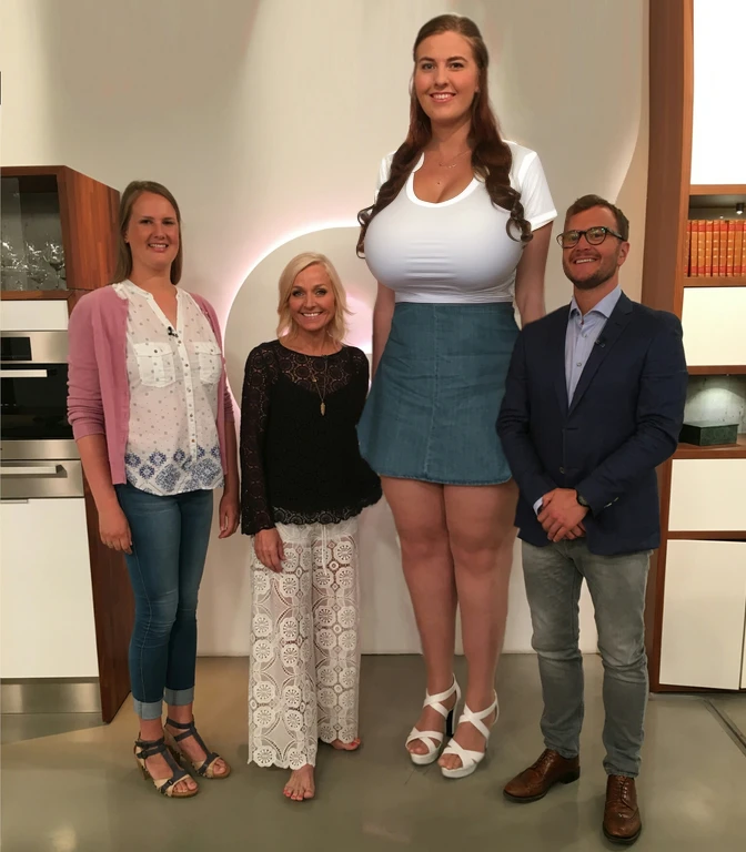 Plain scoop-neck t-shirt, (((cleavage))), (huge big huge enormous giant ...