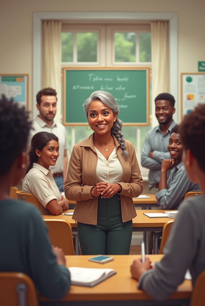 Illustration of a 60-year-old brown female teacher with rounded shapes ...