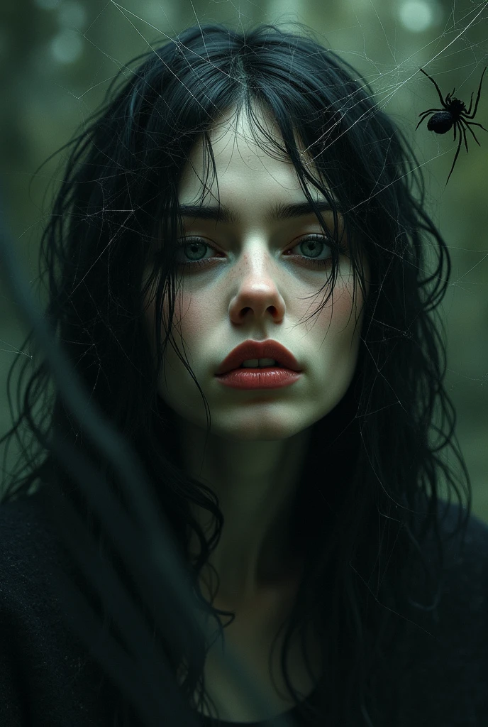 A beautiful terrifying painting dark gothic close up woman in a spider ...