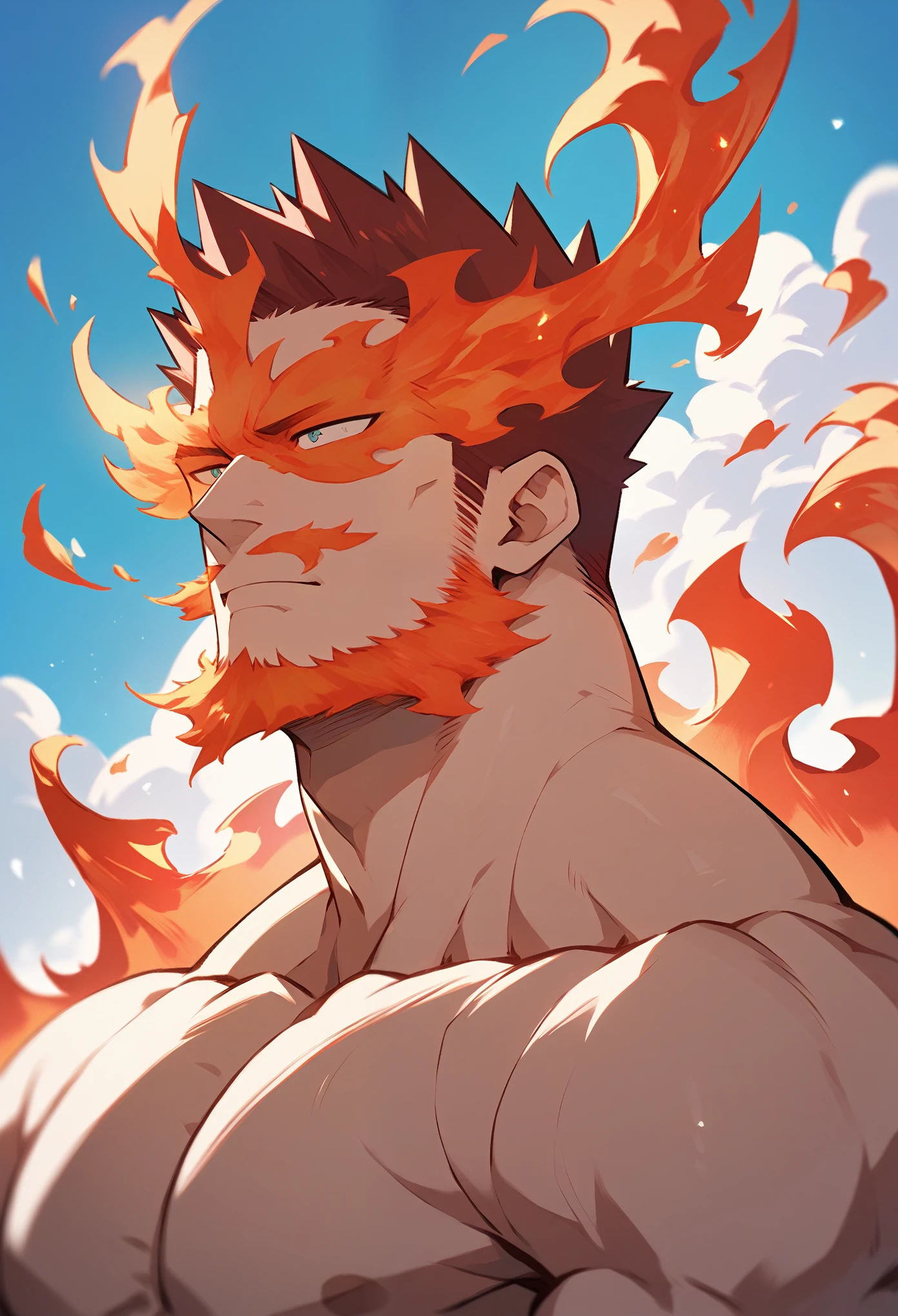 A close up of a man with a fire on his face（endeavor (boku no hero ...