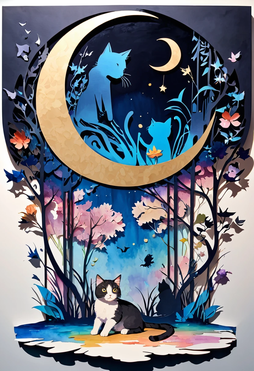 Fusion of watercolors and acrylic painting, fusion of paper cutting and ...