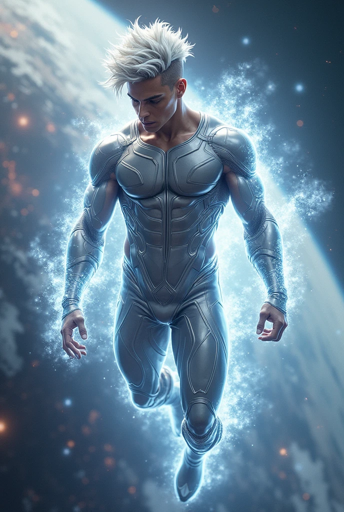 Full body photorealistic handsome hunky young slender futuristic male ...