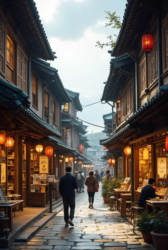 An old chinese street full of artistic atmosphere, with many ...