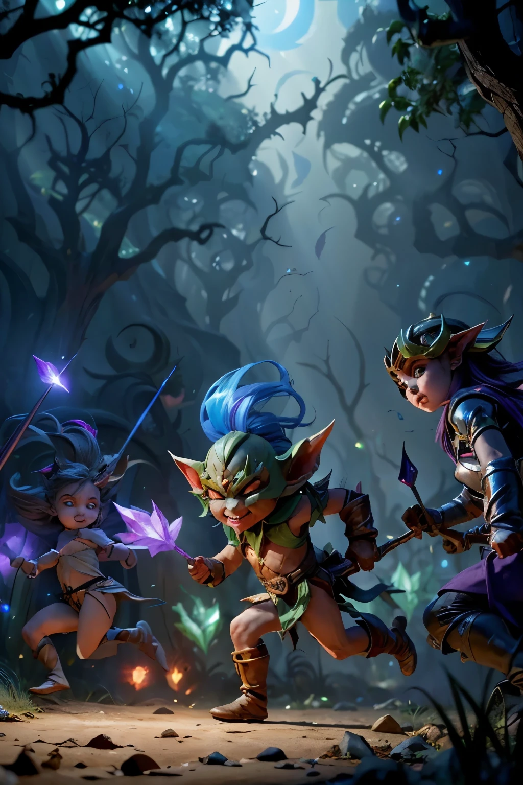 A group of elves in a forest with a full moon - SeaArt AI