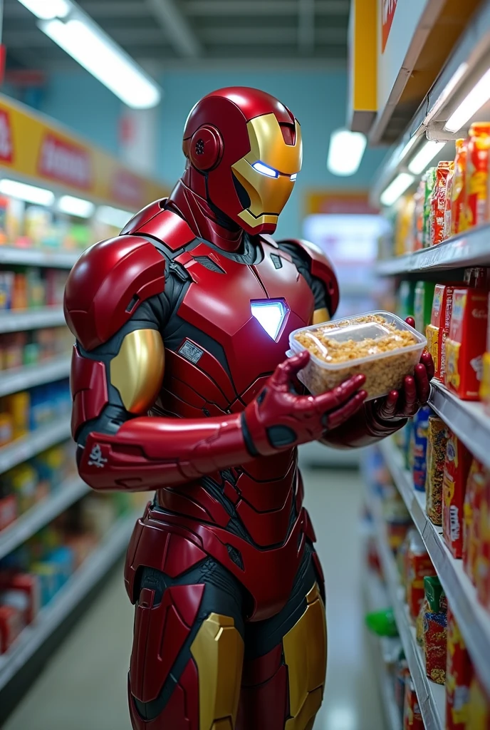 Iron Man looking for lunch boxes at a convenience store - SeaArt AI