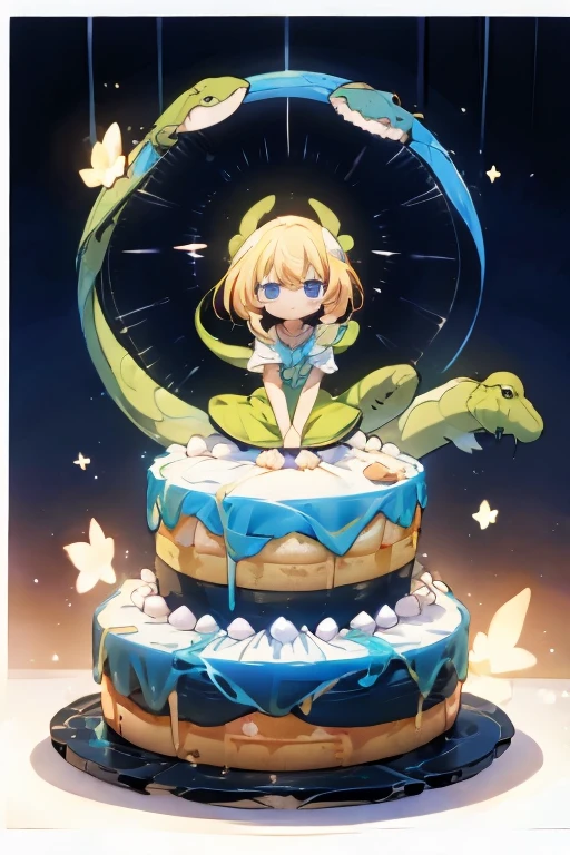 Colorful cake eaten by aliens, were, snake, delicious - SeaArt AI