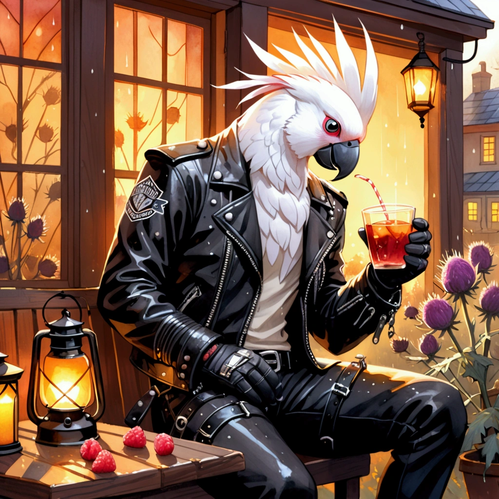 Closeup, An extremely badass anthropomorphic cockatoo wearing an ...