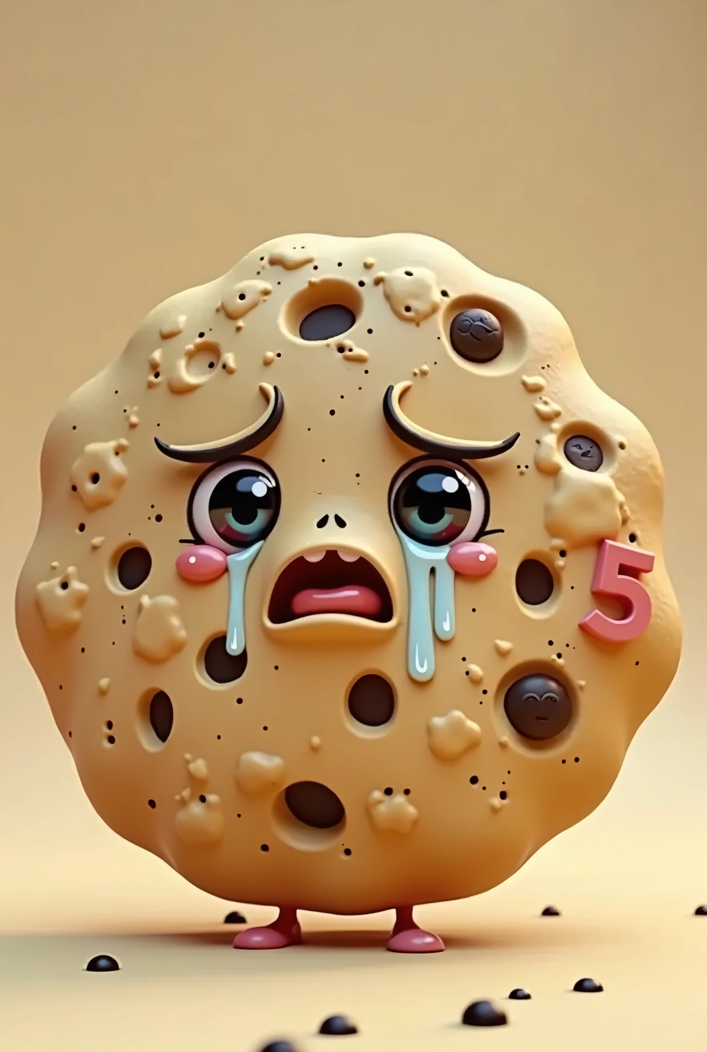 Araffe cookie with a sad face and eyes on a plain surface - SeaArt AI