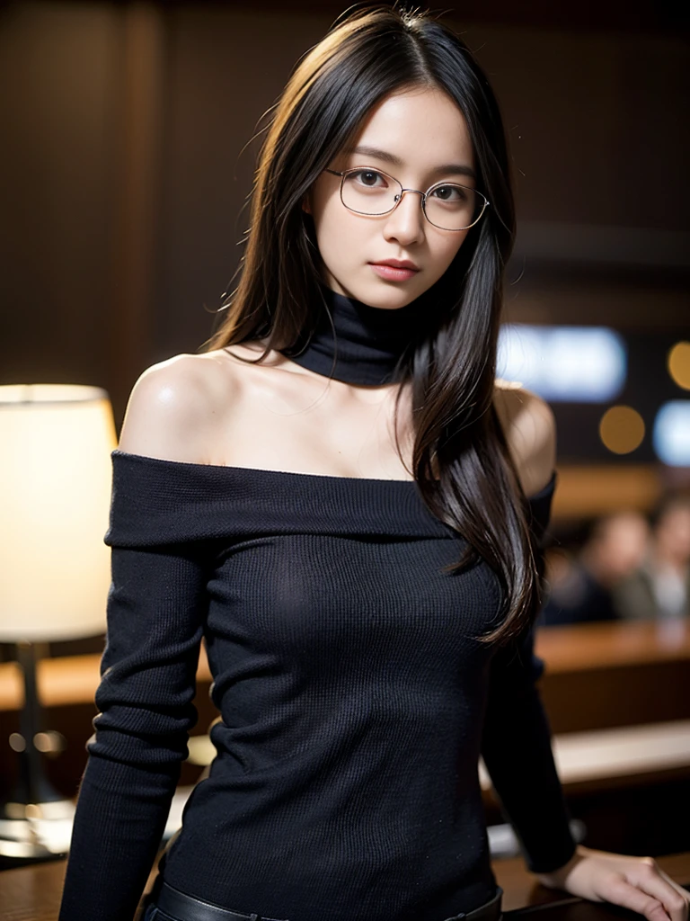 Photo of a beautiful woman standing on Modern city hotel bar - SeaArt AI