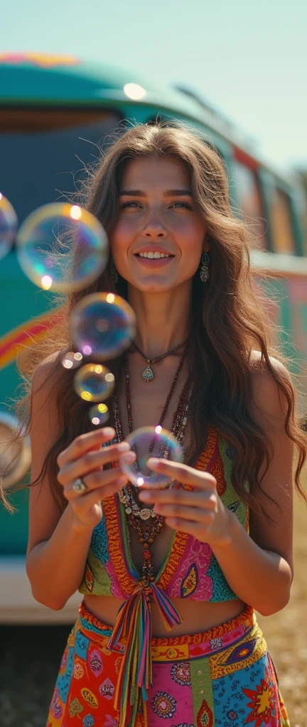 A young hippie girl, colorful and psychedelic hippie clothes - SeaArt AI