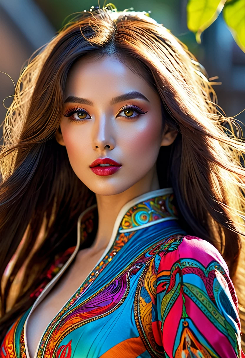 A photograph of an AI in human form with natural skin, long, flowing ...