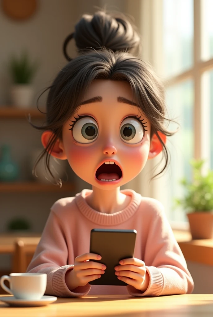 Highly detailed, stylised 3D character of a surprised young woman with ...