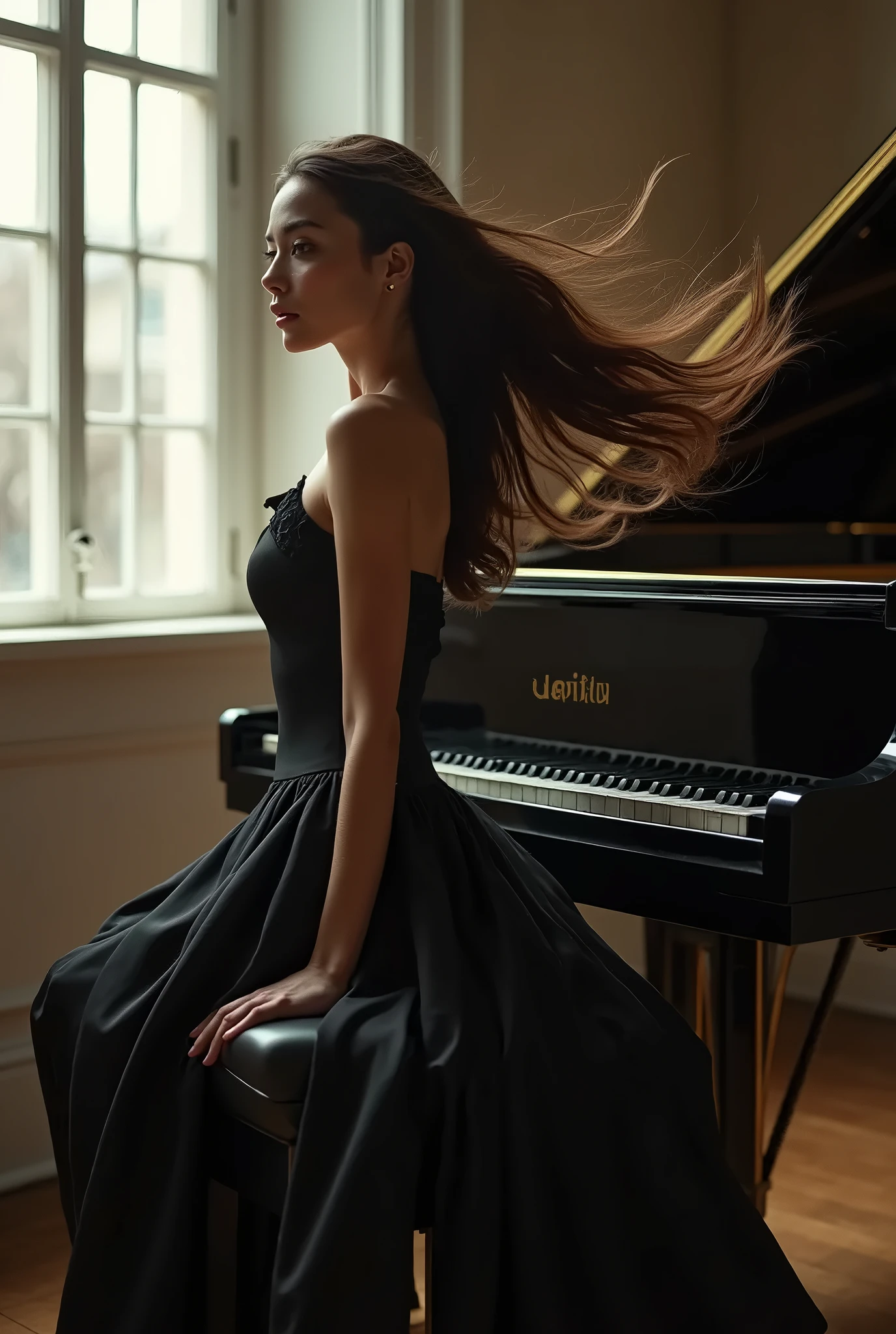 Araffe sitting on a stool in front of a piano - SeaArt AI