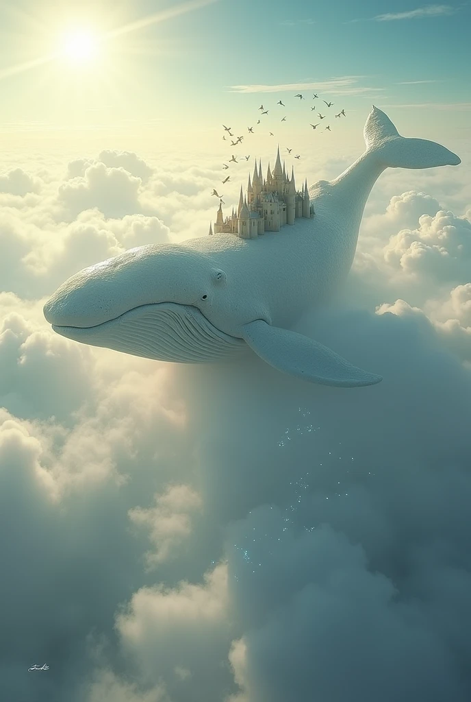 Calm, Huge, A shining whale、Gliding through an endless sea of fluffy ...