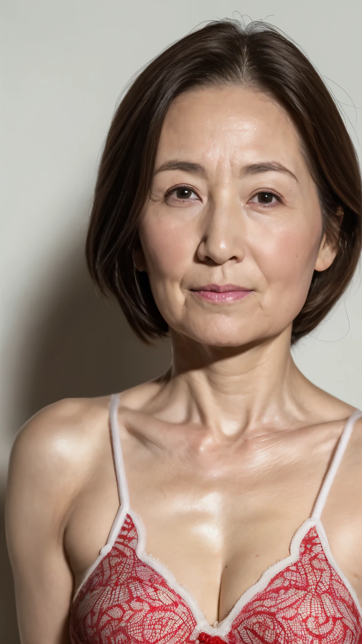 A close up of a woman in a red bra top posing for a picture - SeaArt AI