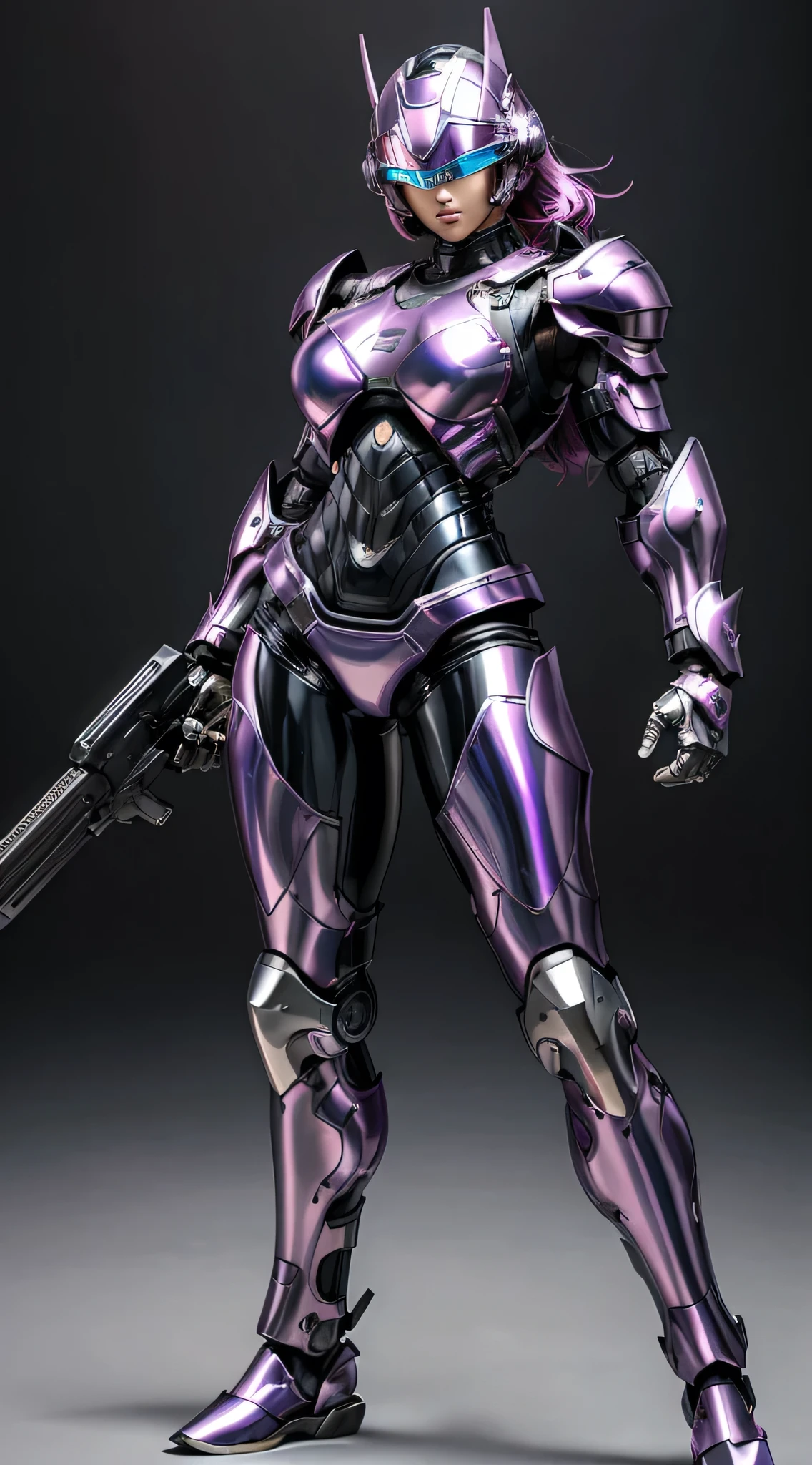 A woman in a purple suit holding a gun and a gun - SeaArt AI