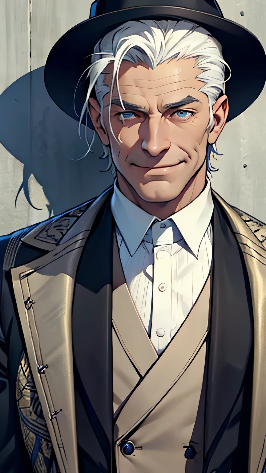 A close up of a man in a suit and hat - SeaArt AI