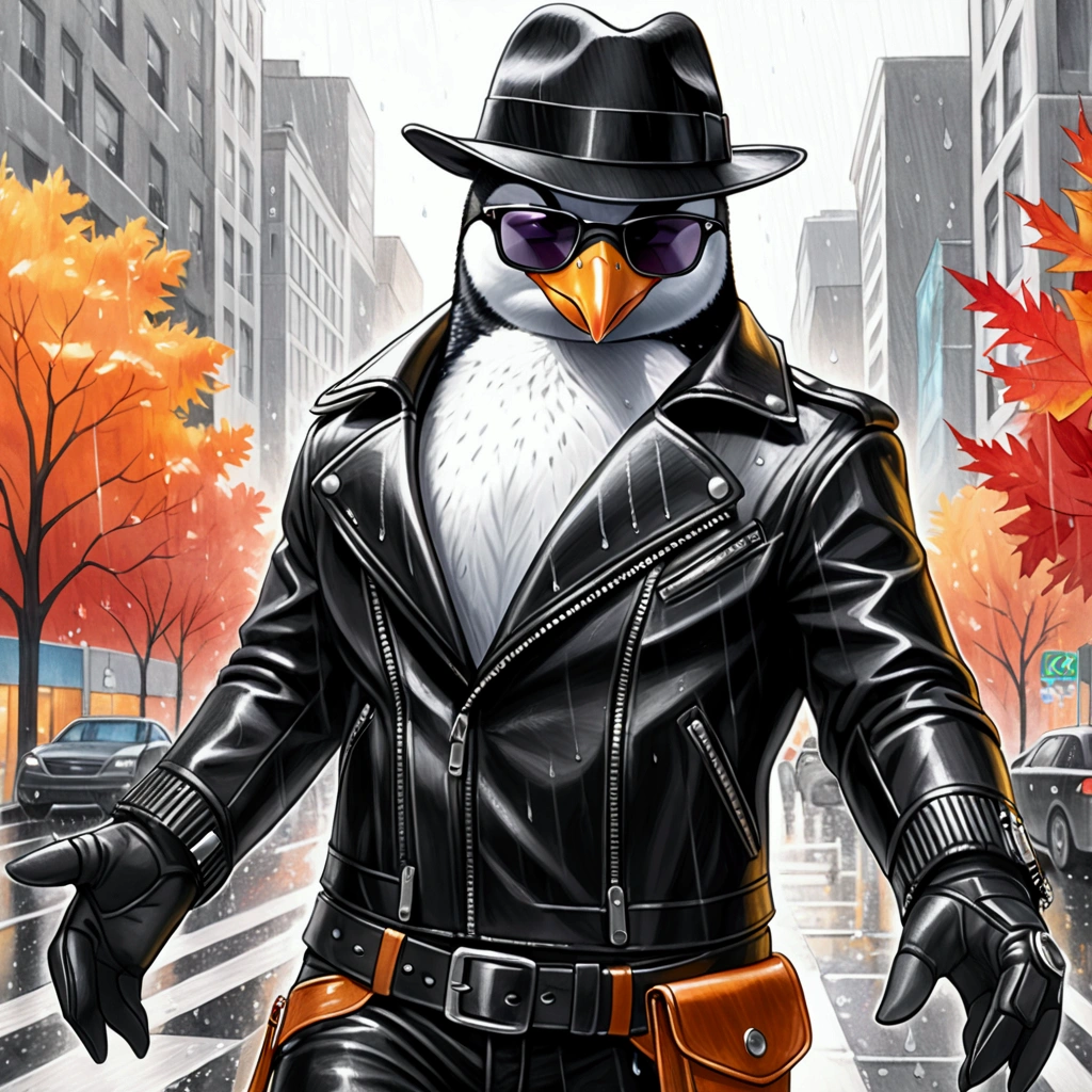 Closeup, An extremely badass penguin wearing an insanely cool black ...