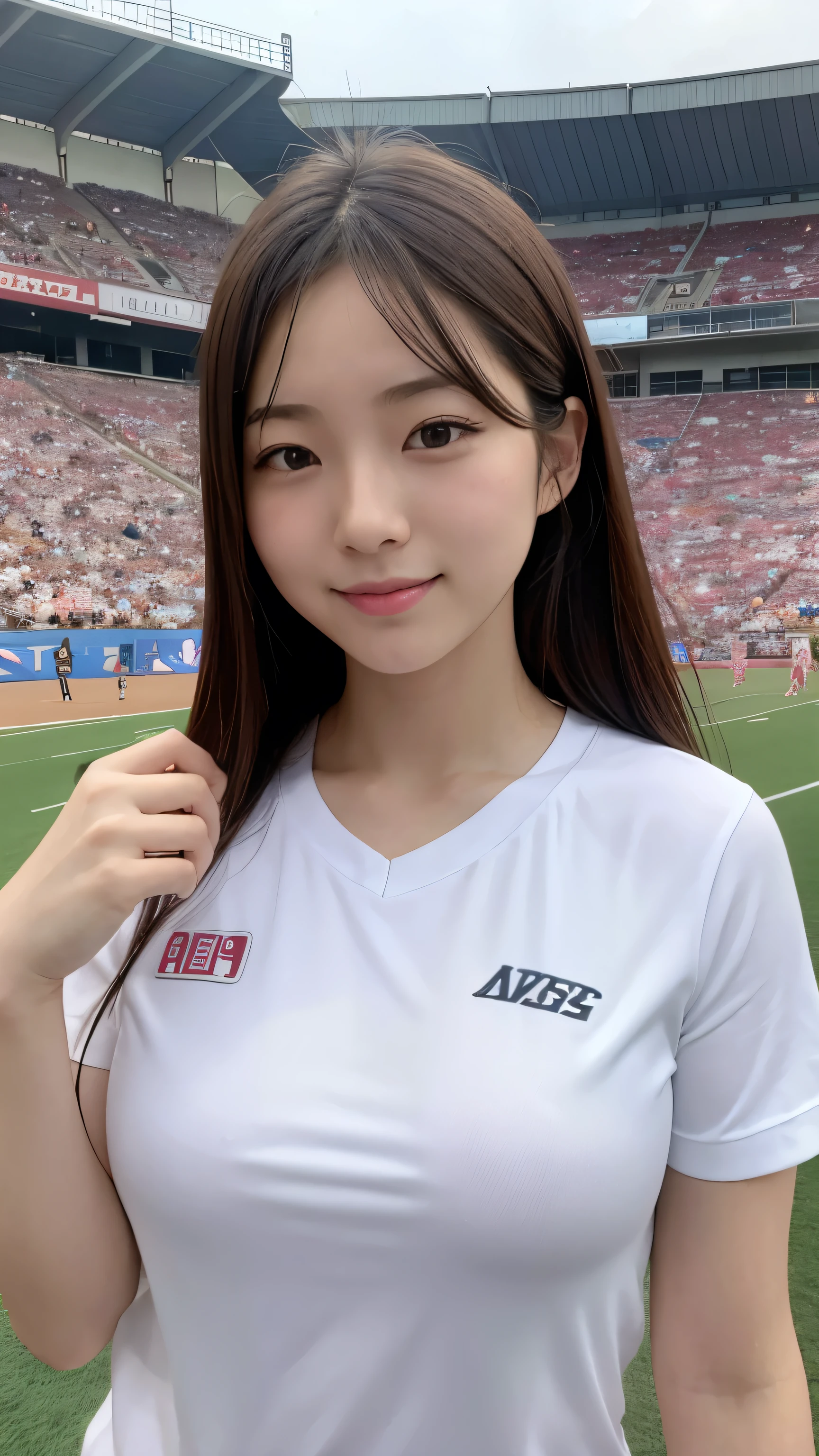 A close up of a woman in a white shirt on a field - SeaArt AI