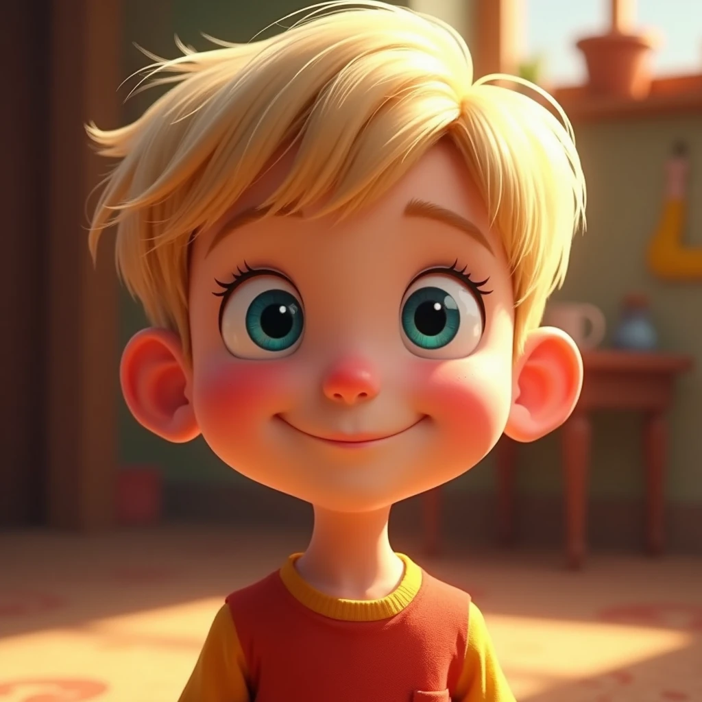 Generate a Disney-Pixar style portrait of a boy child with blue eyes ...