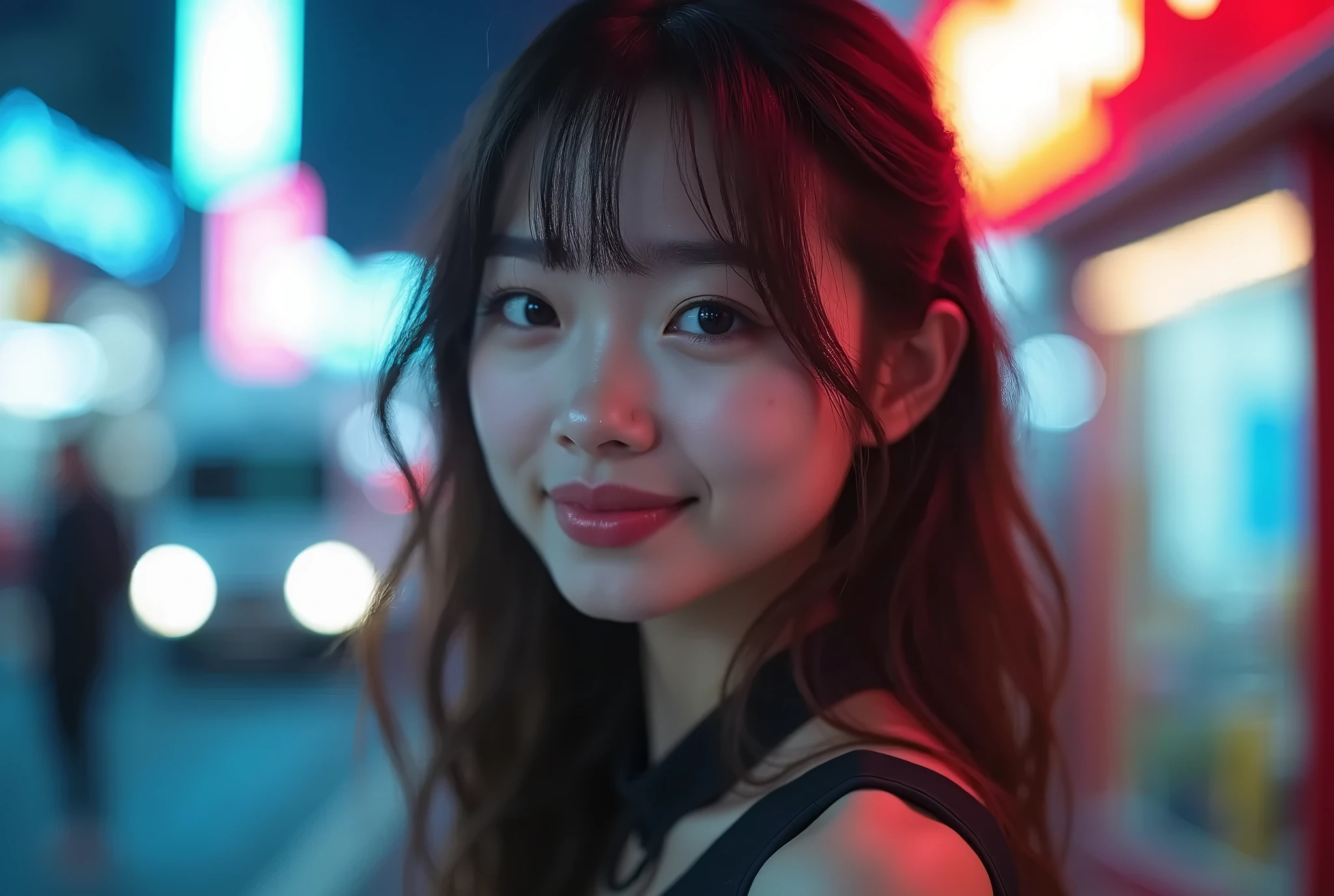 Arafed asian woman with long hair and a black dress - SeaArt AI