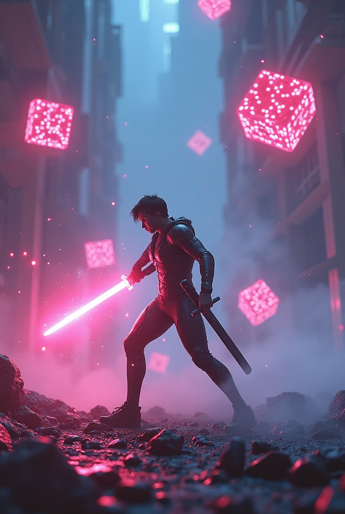 Beat saber a hero cuts the cubes special effects - SeaArt AI