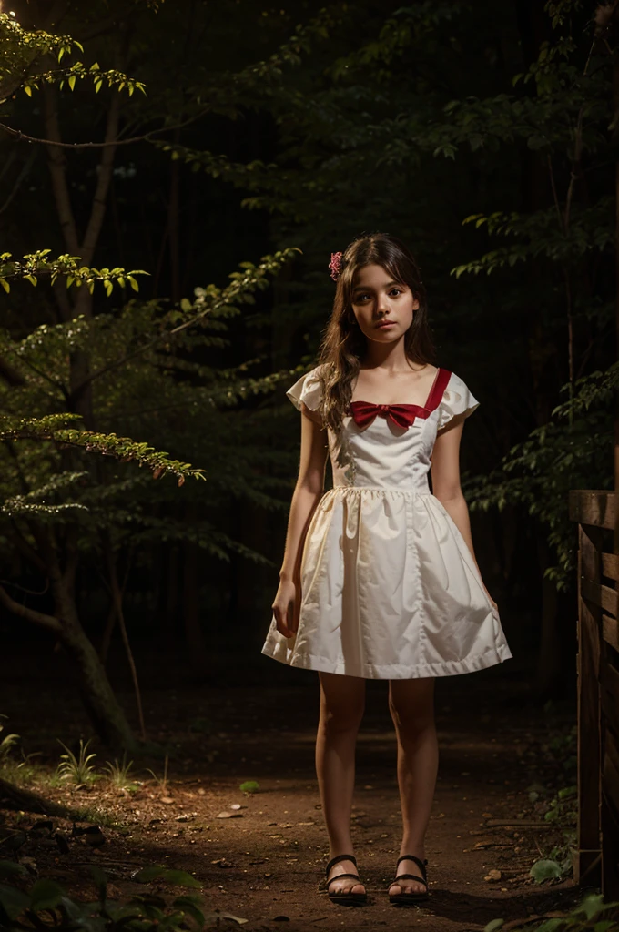 A girl, by the ruby, in a forest at night, with a mini maid dress ...