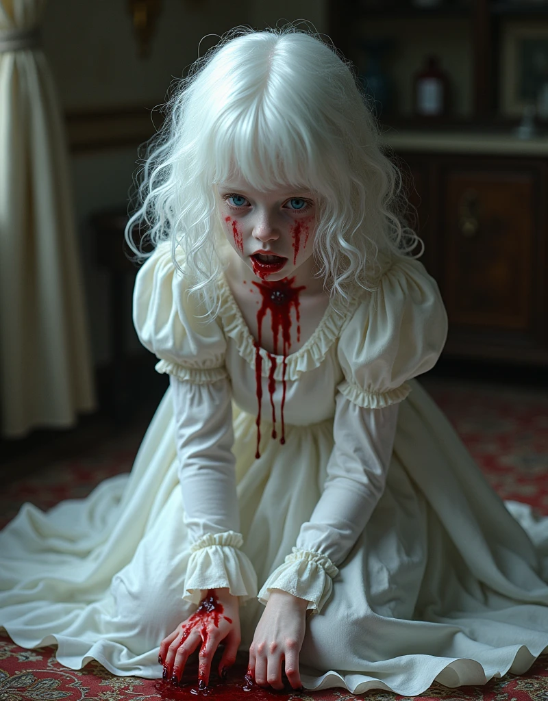 (1 cute albino european girl), , blue eyes, skin white as snow - SeaArt AI