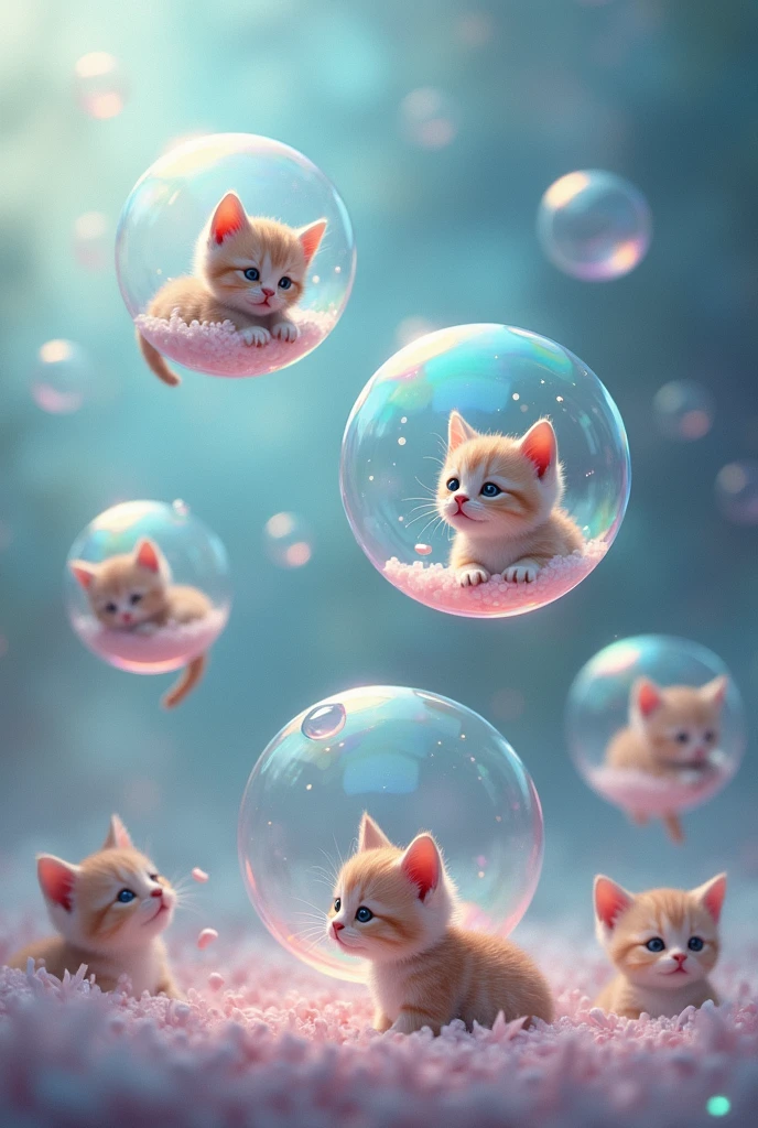 "Imagine a whimsical scene where oversized bubbles float gently through ...