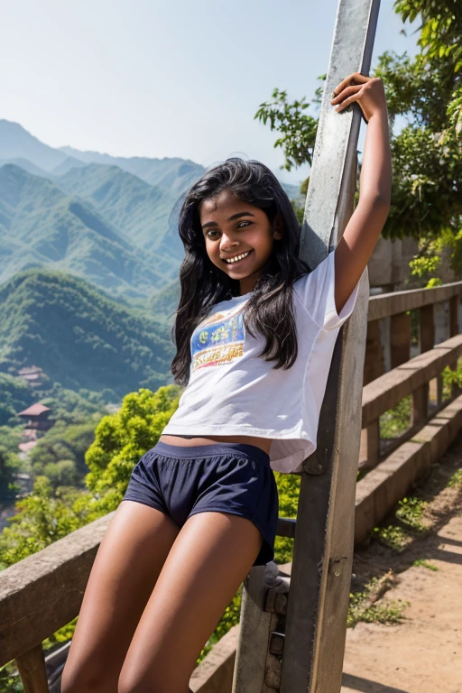 Sri Lankan teen Girl with black hair, 12yo, flat chest, smiling proudly ...