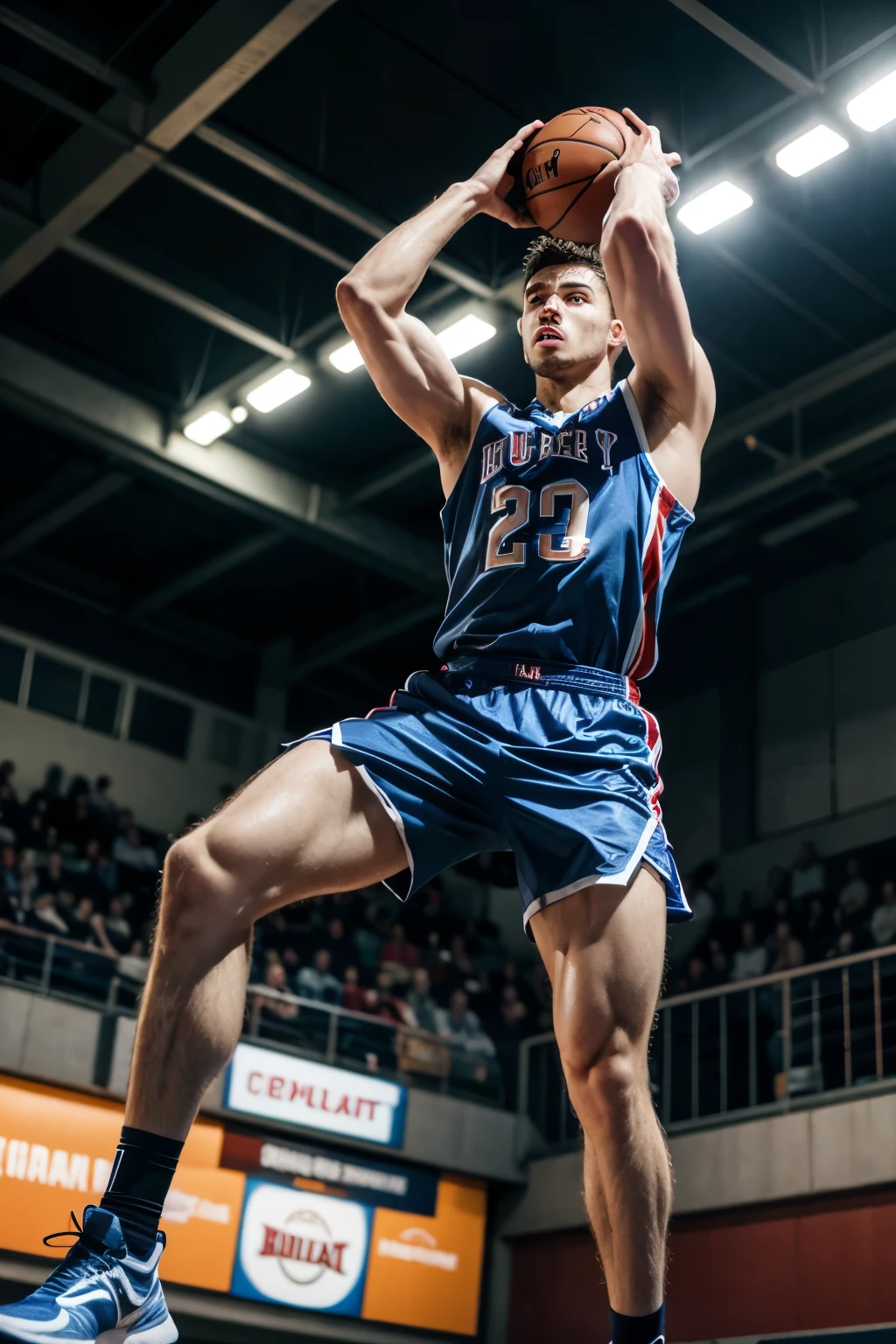 Arafed basketball player in mid air with ball in air - SeaArt AI
