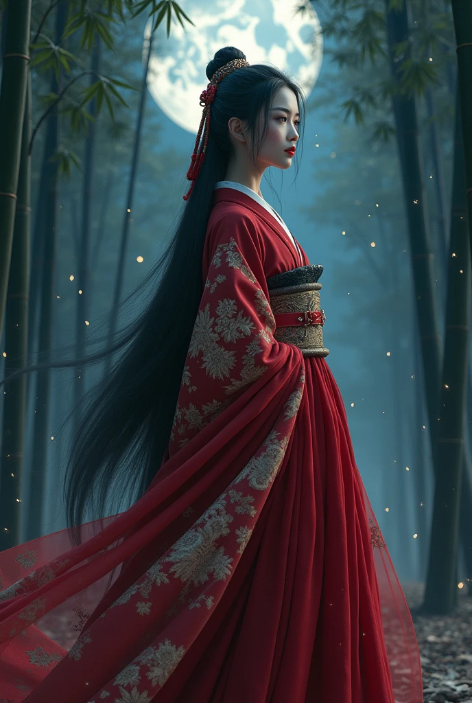 Princess Kaguya, front,redい唇,Beautiful looks,(heian red:1.1) kimono ...