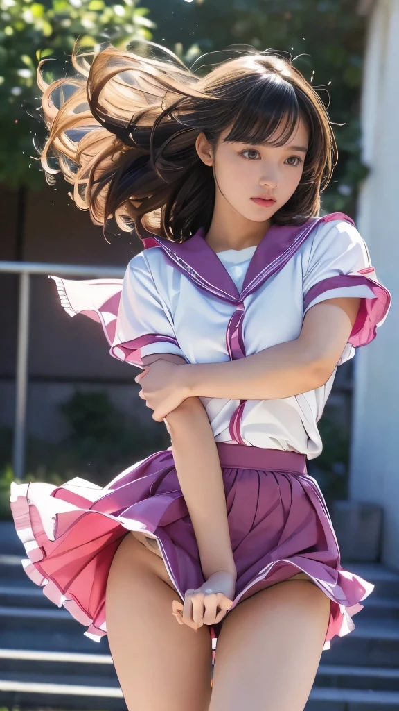(((Innocent and cute ))), (The strong wind made her skirt flutter ...