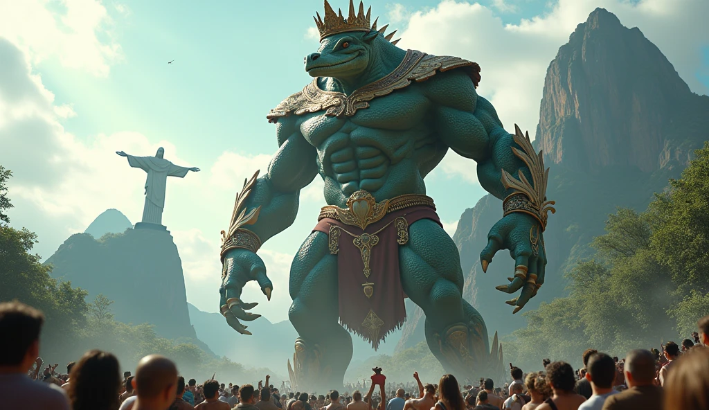 A hyperrealistic giant king HUMANOID with SNAKE head with crown and ...