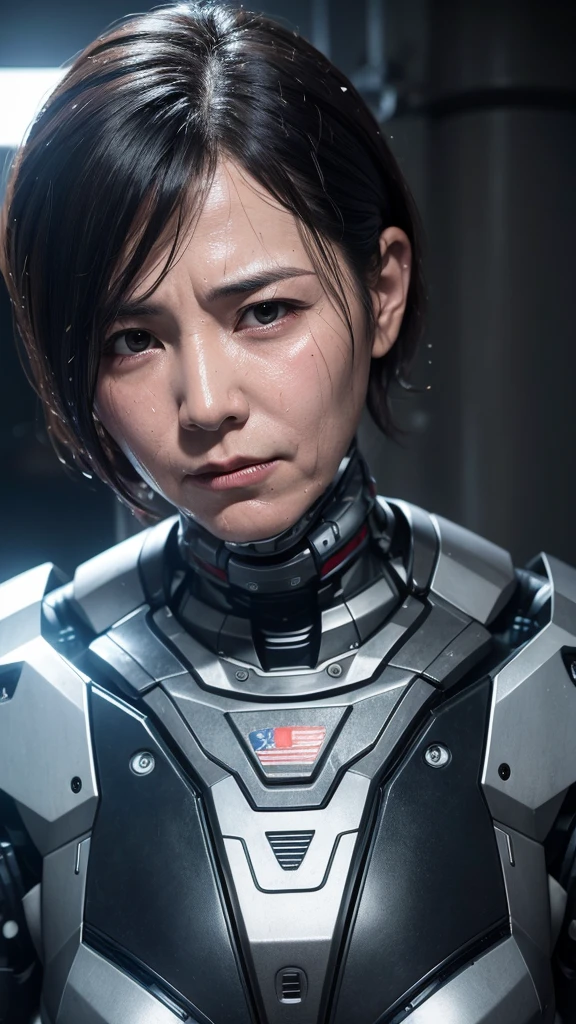 Best Quality 8k (War Machine) Cyborg middle-aged woman Sweaty face ...
