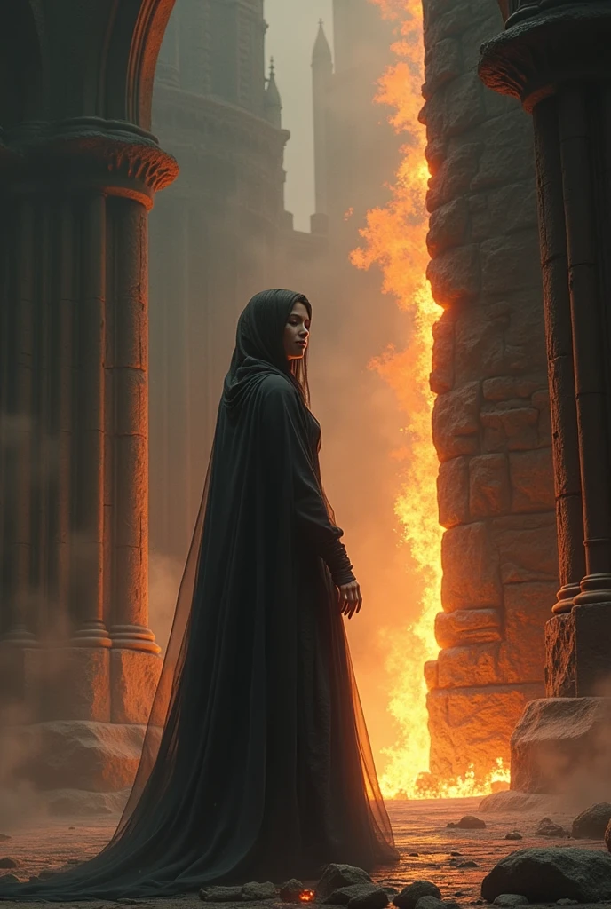 Fire Keeper from Dark Souls 3, smiling against the backdrop of a fire ...