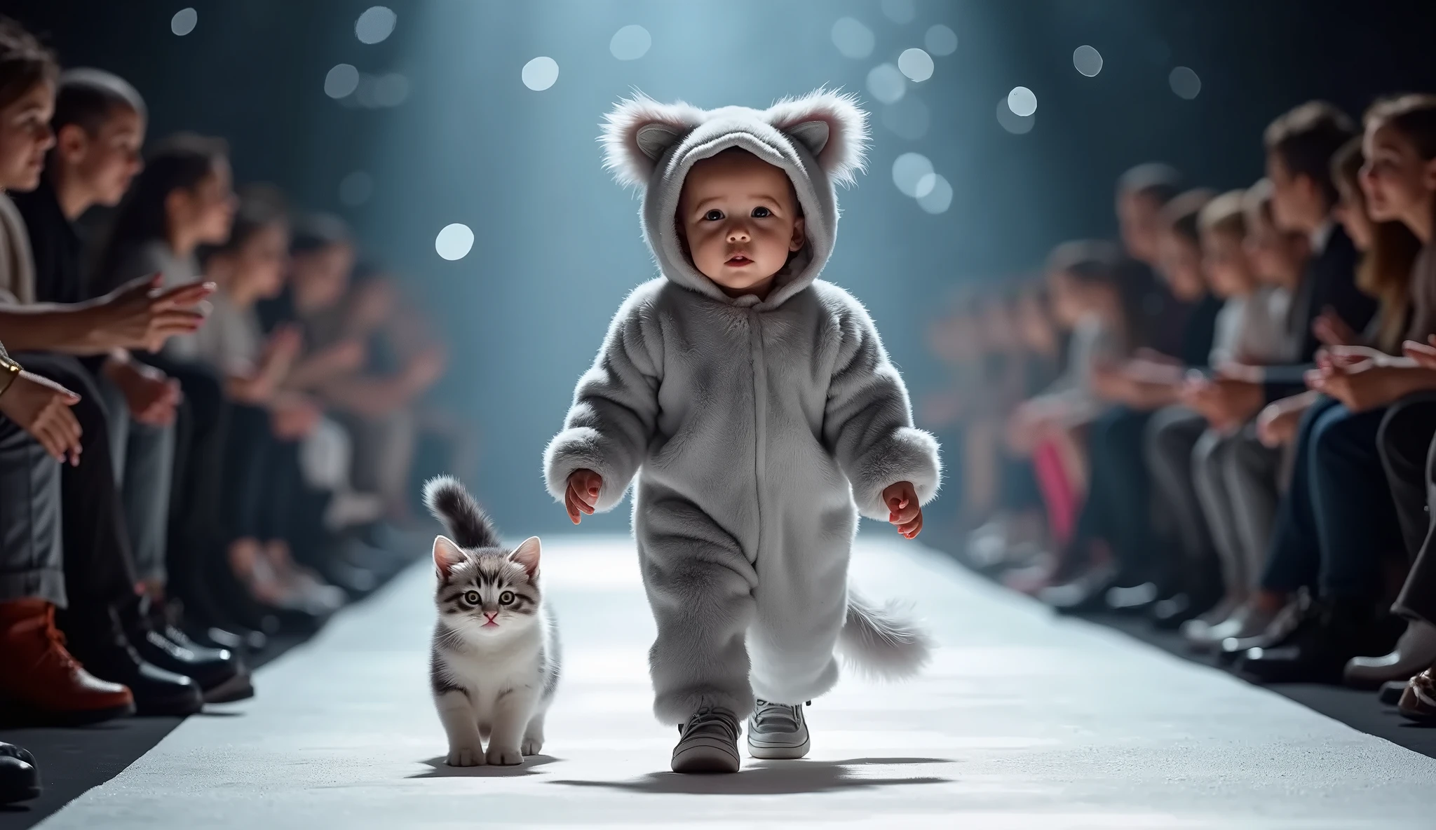 Araffe cat walking down the runway with a small kitten - SeaArt AI