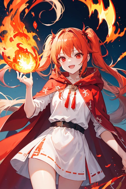 Female, Orange hair, pigtails, red eyes, 작은 red cloak, red feather ...