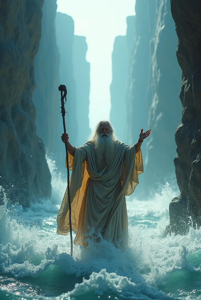 Create the image of Moses, Biblical pear holding a staff in his hand ...