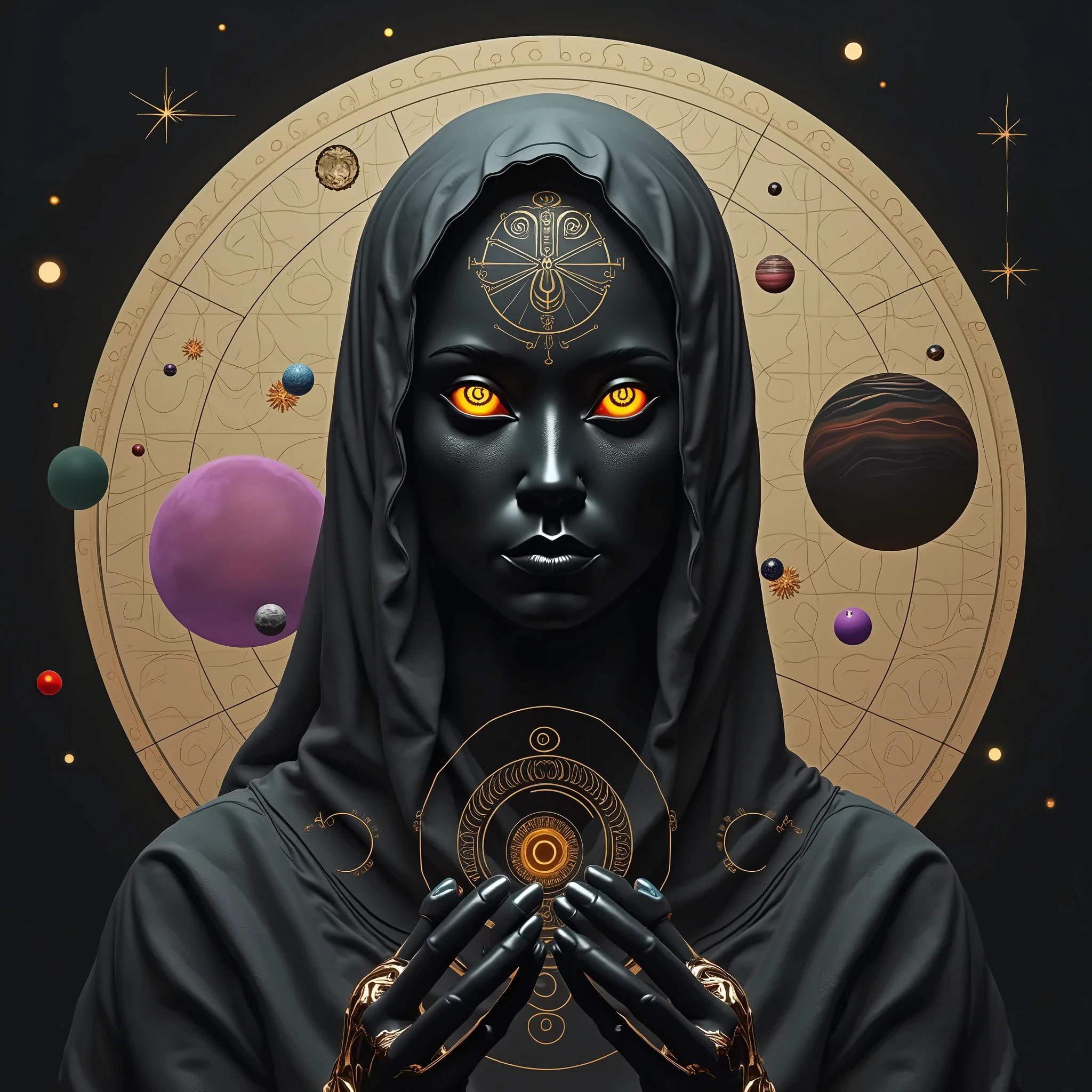 Arafed image of a woman with a black face and a black hood - SeaArt AI