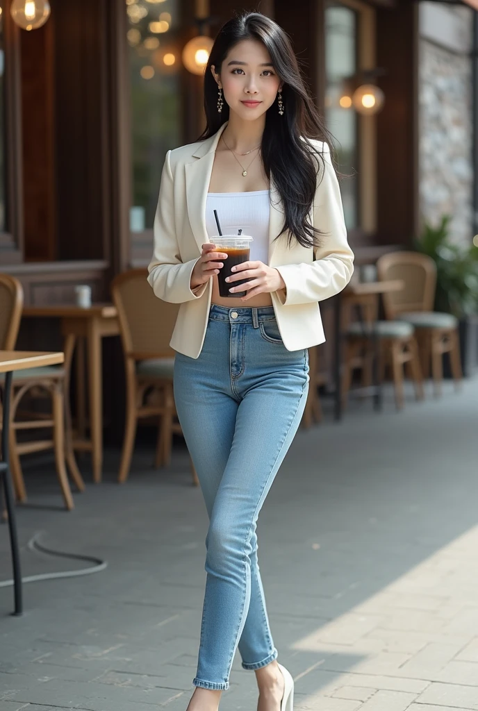 A side view of full body shot of 1girl, beautiful young korean teenager ...