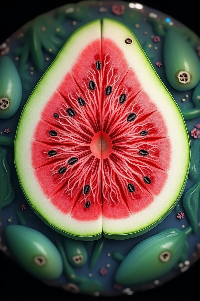 Draw a cross section of a watermelon under a microscope - SeaArt AI