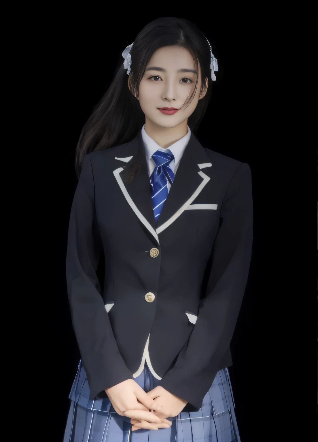 There is a woman in a school uniform posing for a picture - SeaArt AI
