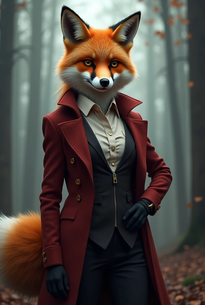 A realistic, anthropomorphic fox-woman with an attractive, full - SeaArt AI