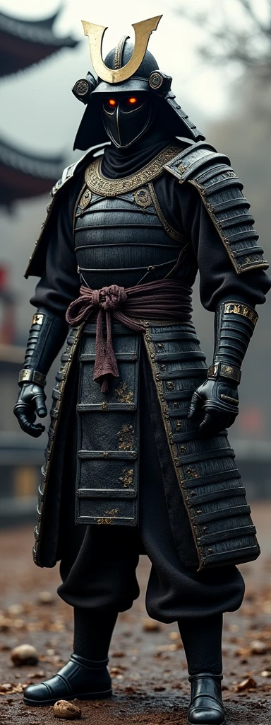 (Strong Samurai Warrior:1.1, Intense atmosphere, Black armor helmet ...