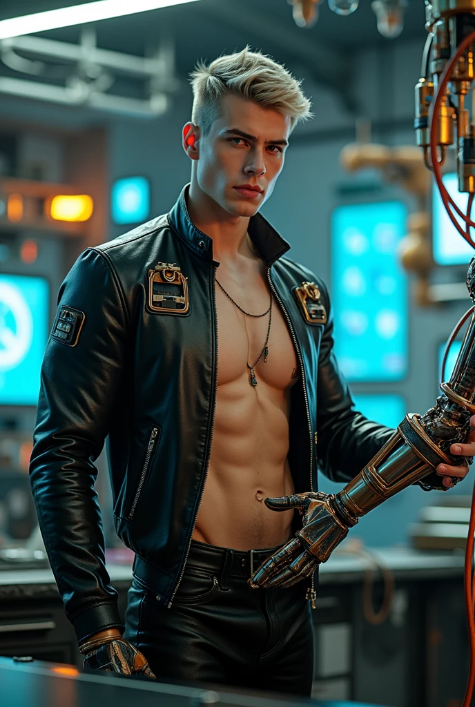 Steampunk Cybernetic Engineer A tall, lean, and muscular young ...